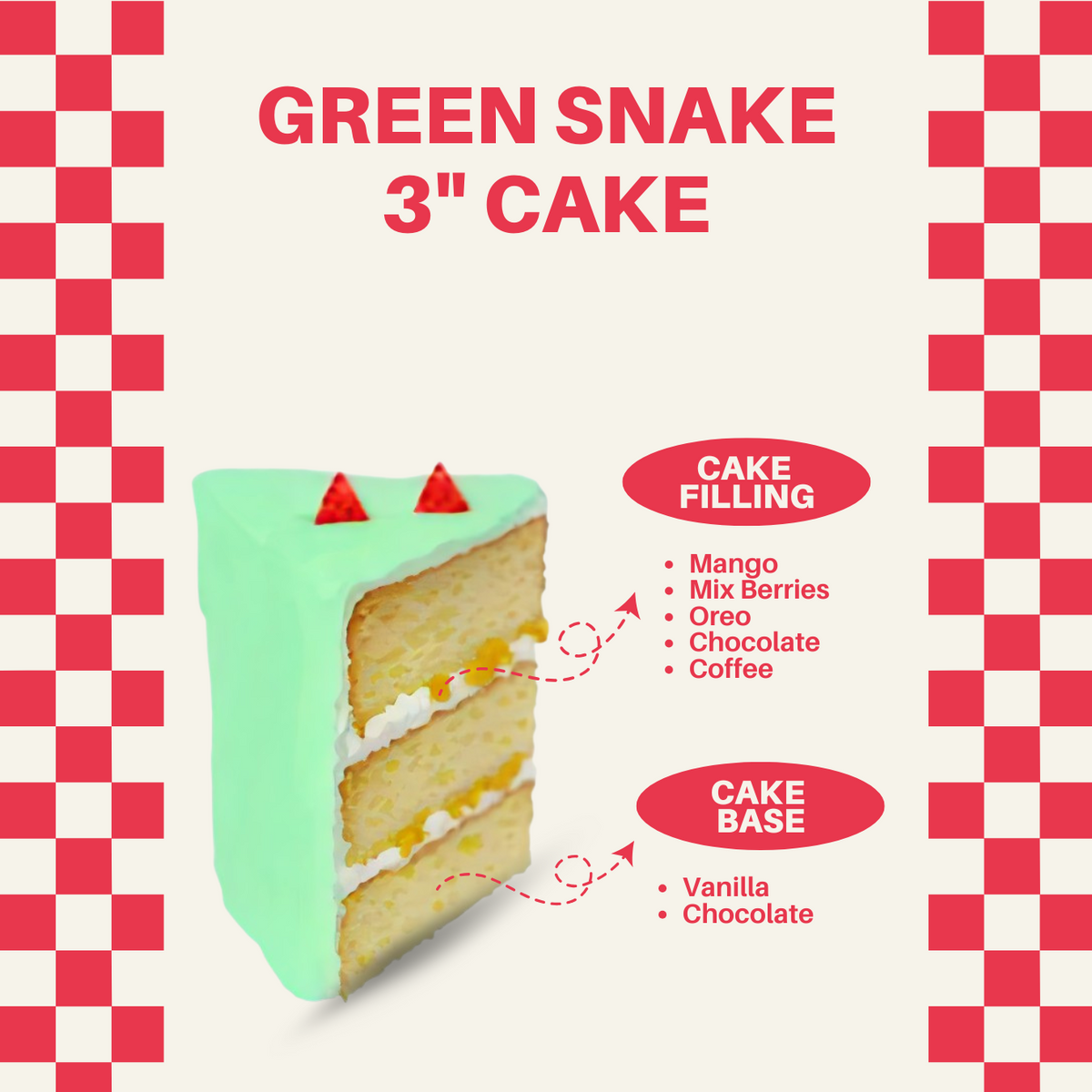 Green Snake Character Design Cake 3-Inch | Same-Day Delivery | Perfect ...